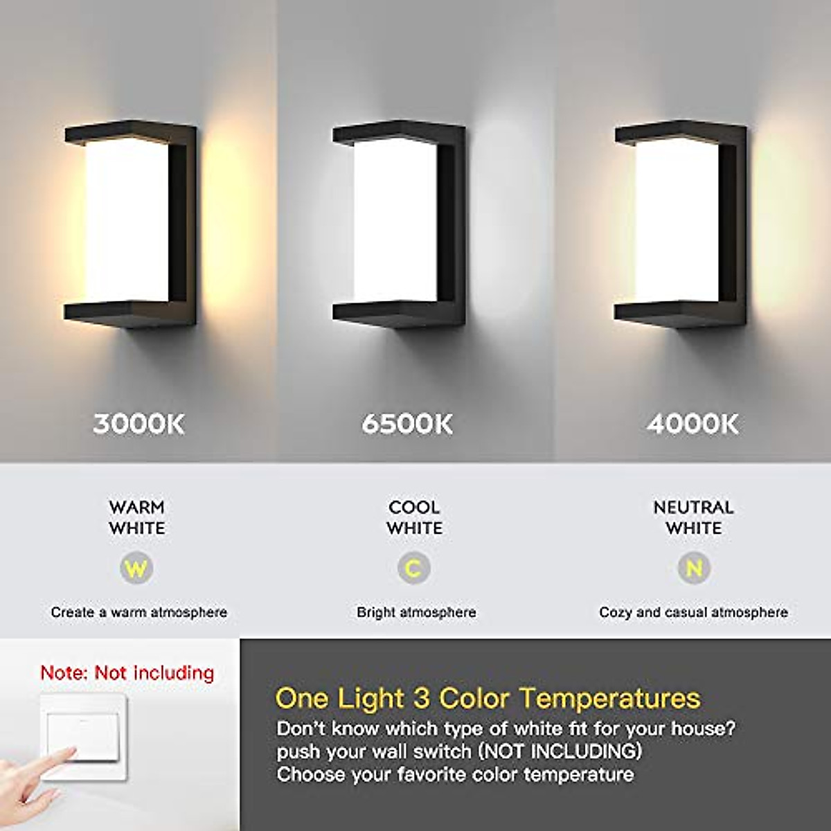 Sytmhoe Modern Outdoor Wall Lights,24W-LED Wall Sconce Light Fixtures,3-Color-Changeable Wall Mounted Lamps,Matte Black Porch&amp;Patio Light,IP65 Waterproof for Hallway Stairs Gardens