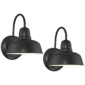 John Timberland Urban Barn Rustic Industrial Farmhouse Outdoor Wall Light Fixtures Set of 2 Black Gooseneck Arm 11 1/4" for Exterior Deck House Porch Patio Outside Garage Front Door Garden