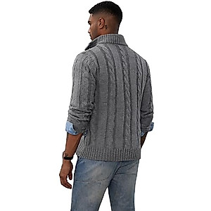 Mens Stand Collar Cardigan Button Down Slim Fit Cable Knitted Sweater Gray 2XL