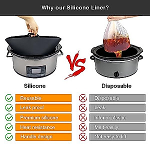 ChefAid Slow Cooker Liners Crock Pot Insert Accessories for 5 6 7 Quart Slow Cookers, 100% Silicone Reusable Liner, Food Safe & Dishwasher Safe (Black-Grey)