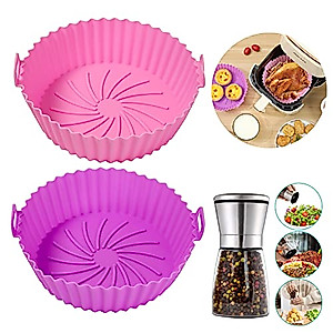 3 PCS of Air Friyer Liner, Air Fryer Silicone Liners Comes with Refillable Stainless Steel Grinder, Silicone Airfryer Liners, Round Air Fryer Accessories,Pink and Purple Silicone Air Fryer Liner