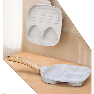 BB Tigger 3-Cup Egg Pan,3 Section, Versatile Breakfast Skillet, Omelette Pan, Omelette Skillet, Bacon pan, Sausage pan, hot dogs pan, Pancake Pan, 3-in-1 egg pan, 19cm*38.5cm, Off-White