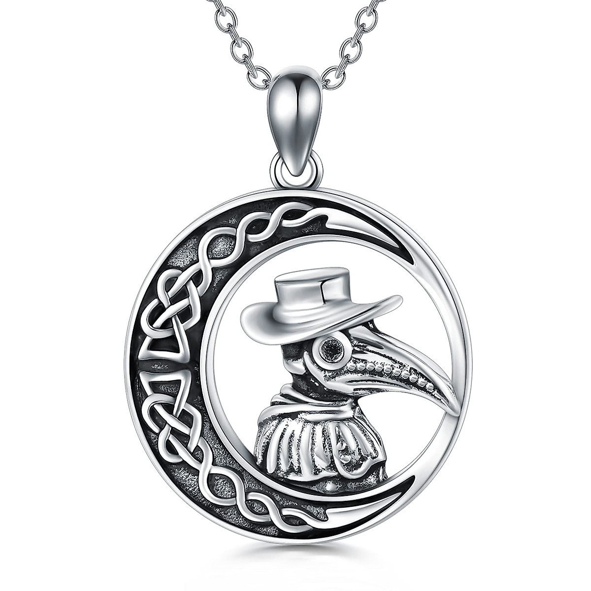 SIMONLY Plague Doctor Necklace 925 Sterling Silver Steampunk Pendant Necklace Plague Halloween Gifts for Women Men