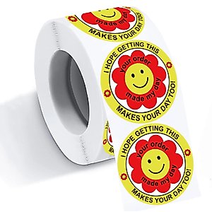 Happy Face Your Order Made My Day Stickers 1.5 Inch Flower Thank You for Your Order Stickers - 500 Pcs Round Thank You Labels Business Stickers for Envelope Packaging Seals