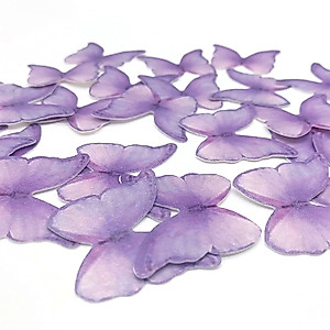 GEORLD Edible Wafer Paper Butterflies Set of 48 Purple Cake Decorations, Cupcake Topper