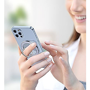 Magnetic Phone Ring Holder for MagSafe - Pikabo Magnetic Phone Grip, Phone Stand, Phone Finger Ring for iPhone MagSafe, Compatible with Wireless Charging. (Glitter Silver)