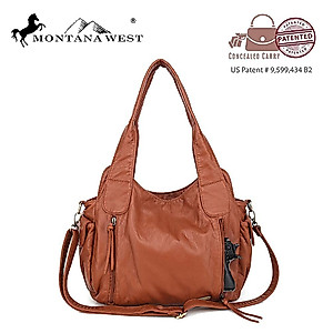 Montana West Shoulder Bag For Women Washed Leather Crossbody Purses Handbags Tote Satchel Bags Brown MWC-019BR