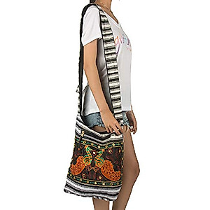 Hobo Shoulder Bag Messenger Casual Everyday Large Hippie Market Thick Functional (Black White)