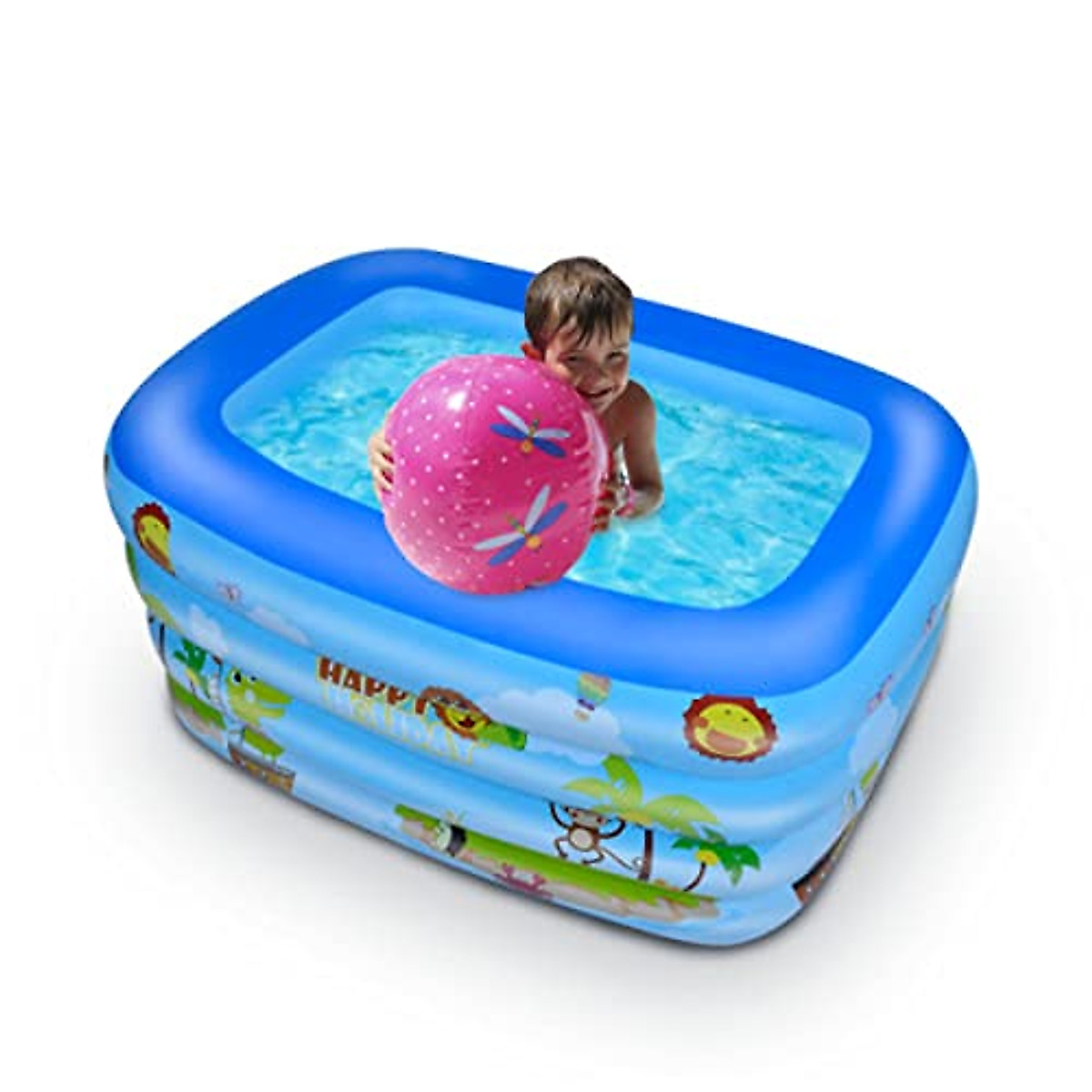 Small Inflatable Swimming Pool Blow Up Pool with 4 Separate Air Chambers Garden Backyard Rectangle Kids Pool,47" W*35" D*13" H