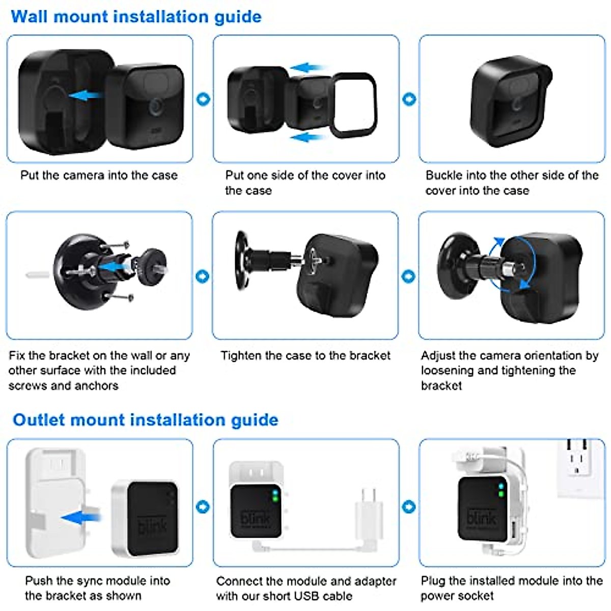 All-New Blink Outdoor Camera Wall Mount, Weatherproof Protective Housing and 360 Degree Adjustable Mount with Blink Sync Module 2 Mount for Blink Outdoor Security Camera System (Black 3Pack)