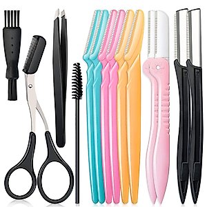 14 in 1 Eyebrow Razor Kit, Professional Dermaplane Face Razor for Women, Eyebrow Trimmer for Hair & Peach Fuzz Remover, Face Shavers for Women with Eyebrow Tweezers/Scissors/Clipper/Spoolie Brush