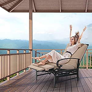 PHI VILLA Oversized Outdoor Recliner Chairs Set of 2, Zero Gravity Metal Patio Recliner Lounge Chairs with Removable Beige Cushions for Garden, Poolside, Lawn
