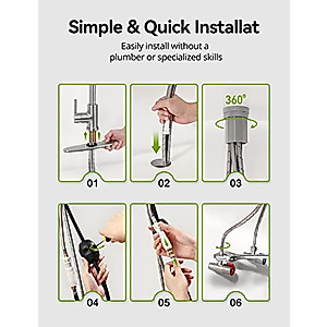 Kitchen Faucet, REXMEO Premium with 9 Min Installation Kitchen Sink Faucet with Pull Down Sprayer for Kitchen Sink, Three Mode Single-Handle High Arc Brushed Nickel Stainless Steel Faucet Space Silver