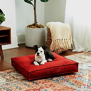 Happy Hounds Milo Square Tufted Pillow Dog Bed, Scarlet, Small (24" x 24")