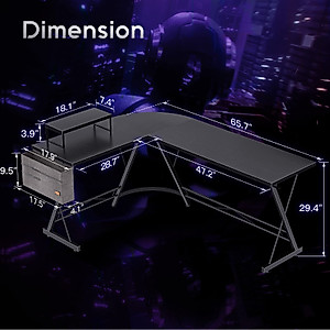Casaottima L Shaped Gaming Desk, 66" Home Office Desk with Round Corner, Computer Desk with Large Monitor Stand Desk Workstation, Black