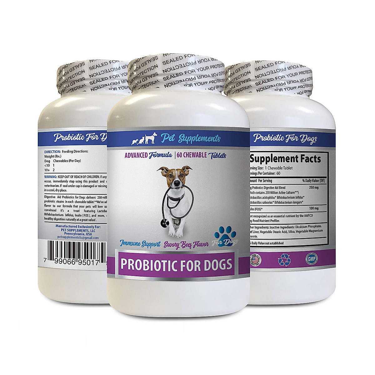 PET SUPPLEMENTS Bad Dog Breath Remedy - PROBIOTICS for Dogs - Healthy Gut - Stop Gas Diarrhea and Bad Breath - Digestive Boost - Dog probiotics Bad Breath - 1 Bottle (60 Treats)