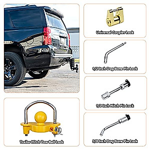 Cenipar Trailer Hitch Lock Set 5/8 Inch, 1/2 Inch Hitch Dog Bone Pin Lock Trailer Coupler Lock and Universal Coupler Lock Fits Class III IV Hitches Towing Locks