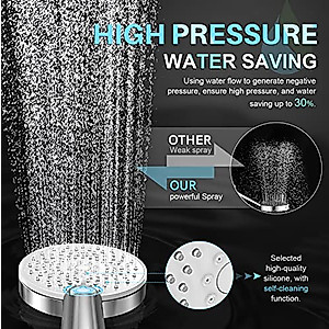 Shower Head High Pressure, 4.5”Rain Handheld Shower Head with Pause Switch, 3 Setting Showerhead with Stainless Steel Hose 71 Inch, Chrome