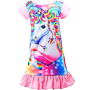Sylfairy Girls Nightgowns, Unicorn Nightgown Princess Pajama Dresses for Girls Sleepwear Nightie Pink