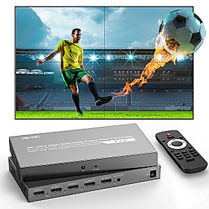Video Wall Controller 2X2,JCHICI TV Wall Processor,4K x 2K HD Display,180 Degree Rotate,8 Splicing Modes 2x2,1x2,1x3,1x4,2x1,3x1,4x1,Input 4K and Output 1080P,Streaming Media Video Device