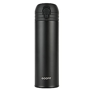 GOOFIT Water Bottle Double Wall Vacuum Insulated Thermos Beverage Coffee Bottle Stainless Steel Travel Mug Thermos Flask BPA Free Keeps Cold 24H Hot 24H 16 Oz Black