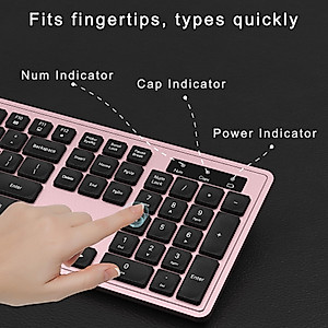 MPTOG Wireless Keyboard and Mouse Combo, Full-Size 104-Key Office Keyboard with 15 Function Keys, Numeric Keypad, Single USB Receiver, Compatible with PC and Laptop(Pink)