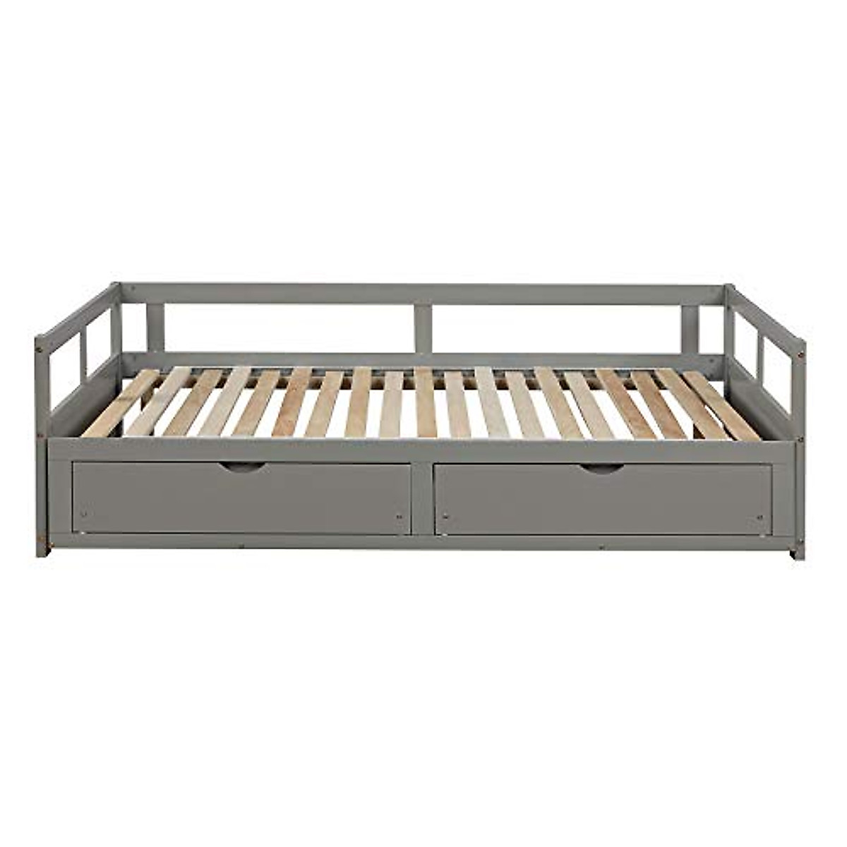 DANGRUUT Upgraded Version Wooden Daybed with Trundle Bed and Two Storage Drawers, Luxurious Bed Daybed Can be Extendable from Twin Size to King Size, Sofa Bed for Bedroom Living Room (Grey)