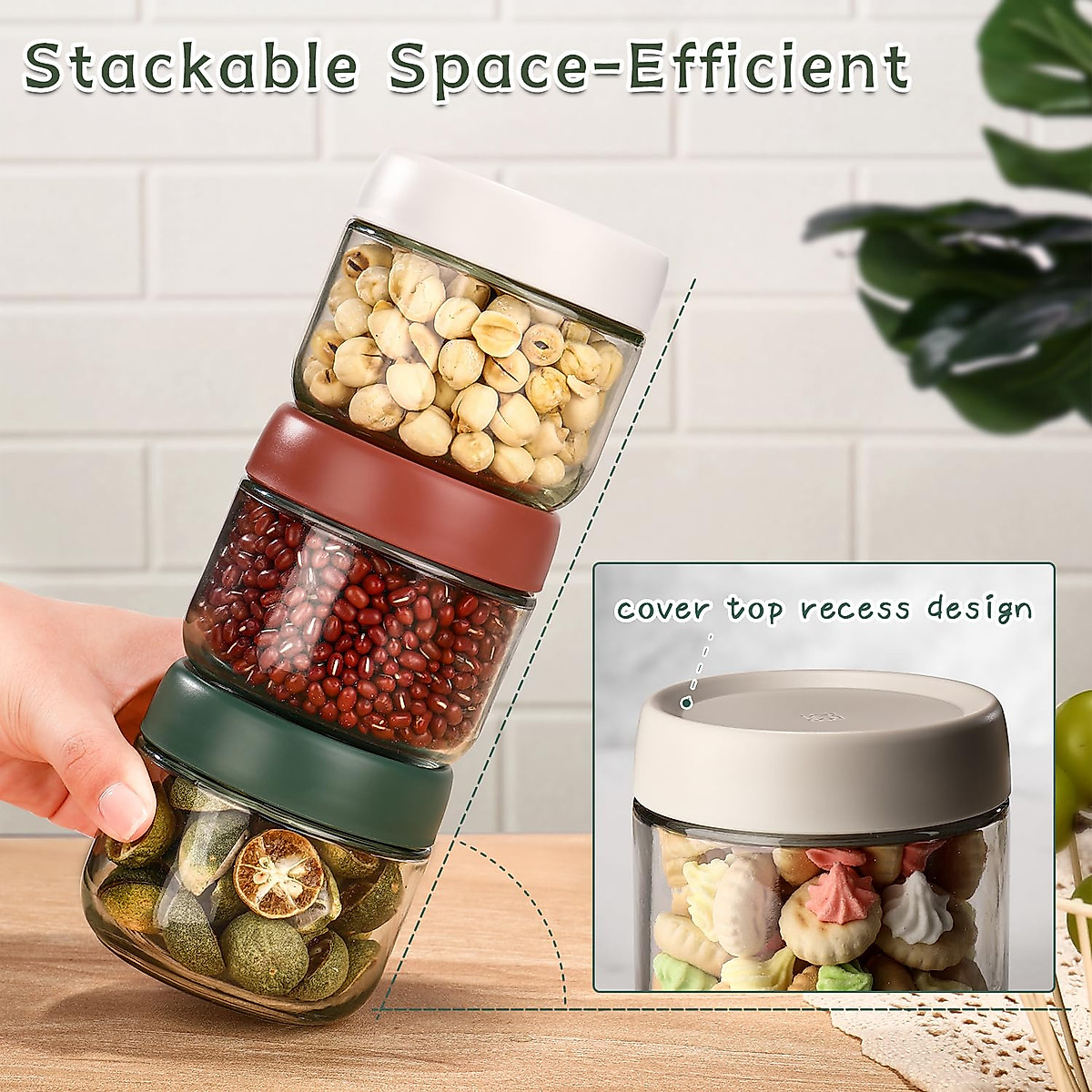 DIMBRAH 10oz Glass Jars with Lids - Set Of 4, Overnight Oats Containers with Lids, Practical Oatmeal Container to Go, Chia Seed Pudding Jars, with Spoon and Marker