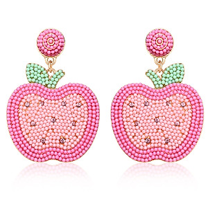 Beaded Teacher Earrings for Women, Apple Teach love Inspire Rhinestone Enamel Drop Dangle Earrings Colorful Creative Cute Teachers Appreciation Day Back To School Jewelry Gifts