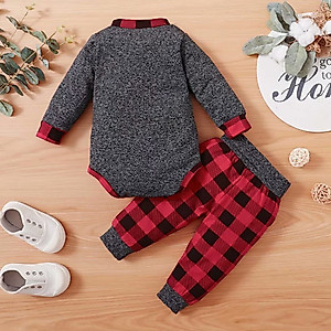 Baby Boy Clothes 6-9 Months Toddler Infant Boys Girls Outfit Long Sleeve Plaid Tops + Pants Outfit Set 2Pcs,Red Plaid Clothes 6-12 months/90cm