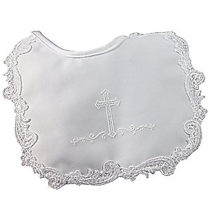 Girls Matte Satin Sreened Cross Bib with Venise Lace