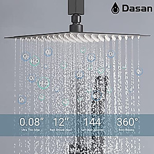 DASAN Full Body Shower System with 6 PCS Body Spray Jets & 12'' Rain Shower Head & Handheld, Ceiling Mount Rain Shower System Matte Black Shower Faucets Sets Complete with Valve, SA-SS03AMB-S12C