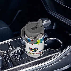 Be Patient I Have Autism Awareness Heart Ribbon (2) 30 OZ Insulated Tumblers with Handle And Straw Leakproof Vacuum Insulated Stainless Steel Water Bottle for Car Fishing Travel