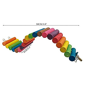 Set of 10 Colorful Pet Toy Wooded Swing Handmade Rattan Chewing Toy Chasing Toy with Bell Rainbow Plank Road for Polly Parrot Bird Hamster Squirrel Toy