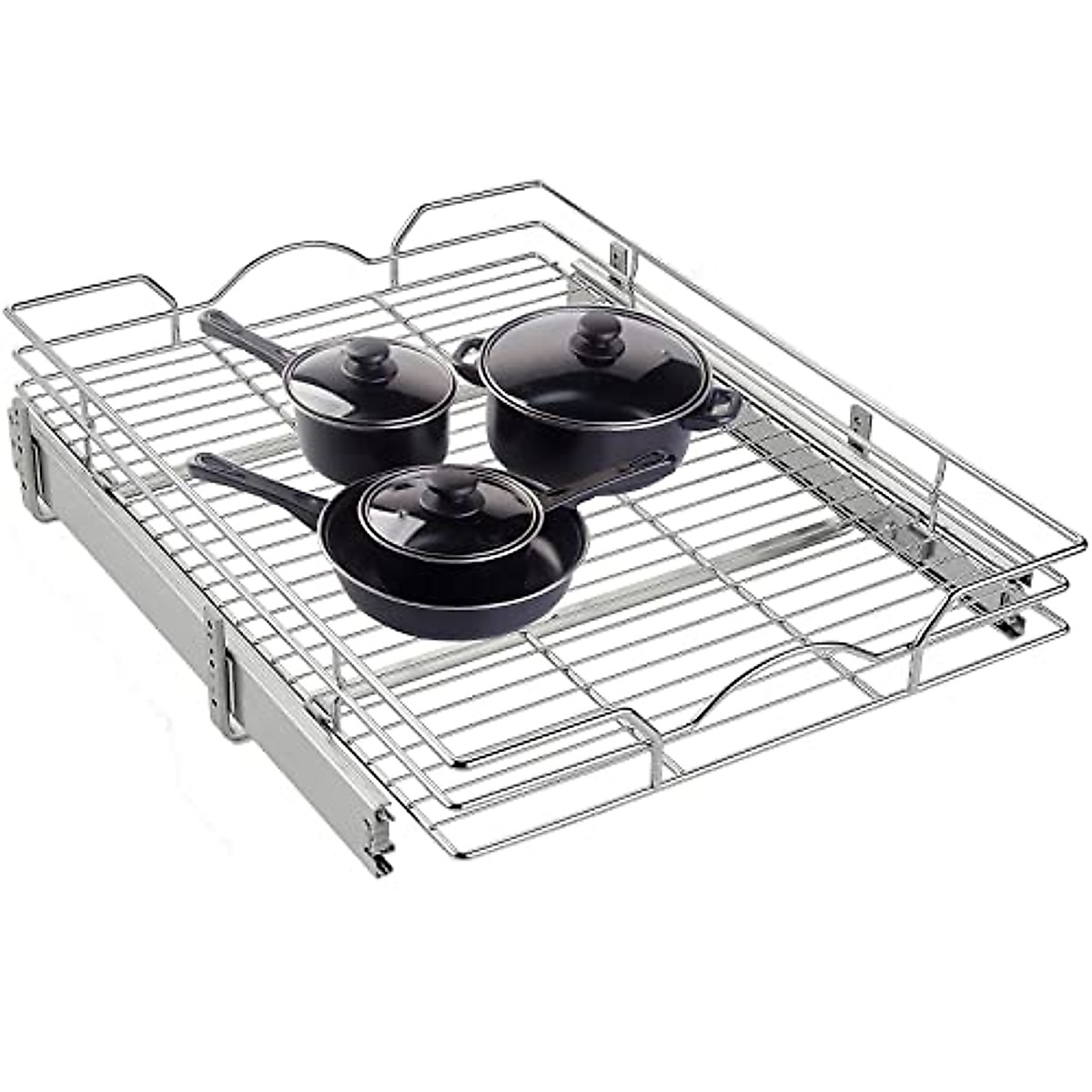 OCG Pull Out Cabinet Organizer (11" W x 18" D), Pull out Drawers for Kitchen Cabinets, Pull Out Shelves for Base Cabinet Organization in Kitchen Bathroom Pantry, Chrome Finish