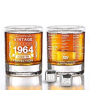 Old Fashioned Glasses-1964-Vintage 1964 Old Time Information 10.25oz Whiskey Rocks Glass -60th Birthday Aged to Perfection - 60 Years Old Gifts Bourbon Scotch Lowball Old Fashioned-1PCS
