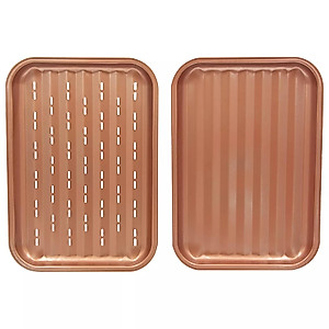 Generic Gold Coast Non-Stick 2 Piece 13.5"" x 9.5"" x 1"" Roaster Broiler Pan Set, Copper
