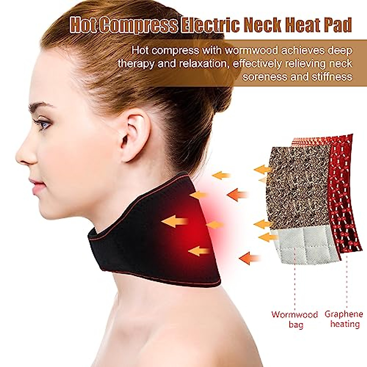 Electric Neck Heating Pad, USB Heated Neck Wrap with 3 Adjustable Temperature Levels & 3 Time Settings, Hot Compress Neck Therapy Brace for Stiffness & Soreness Relief