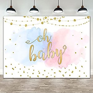 Ticuenicoa 7×5ft Gold Oh Baby Baby Shower Backdrop Boys or Girls Gender Reveal Party Banner Decorations Pink or Blue Clouds Watercolor Background for Photography Photo Booth Props