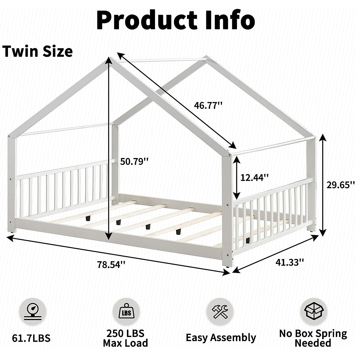 Pipleo Full Size Floor Bed, Wood House Bed with Headboard and Footboard, Montessori Wood Bed, Playhouse Toddler Floor Bed Frame for Boys, Girls, No Box Spring Needed (White, Full Size)