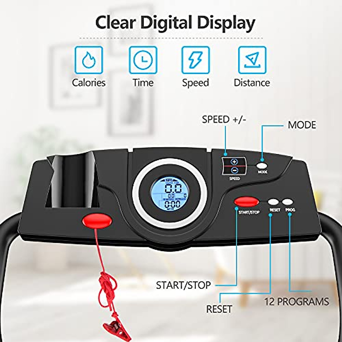 GYMAX Folding Treadmill, Electric Motorized Running Machine with 12 Preset Programs & LCD Monitor, Compact Home Gym Running Treadmill for Small Space, Cardio Training Fitness Equipment