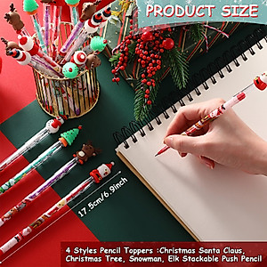 Christmas Multi Point Stackable Push Pencil with Christmas Santa Claus, Christmas Tree, Snowman, Elk for Kids Classroom Rewards, Christmas Favors Prize Stuffers (24 Pieces)