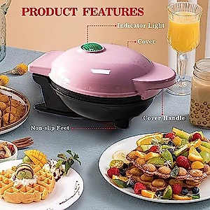 Mini Maker Waffle Maker 5“ Non-Stick Waffler Iron Stuffler Stuffed Wafflera Adjustable Browning Control, Heart, Pink