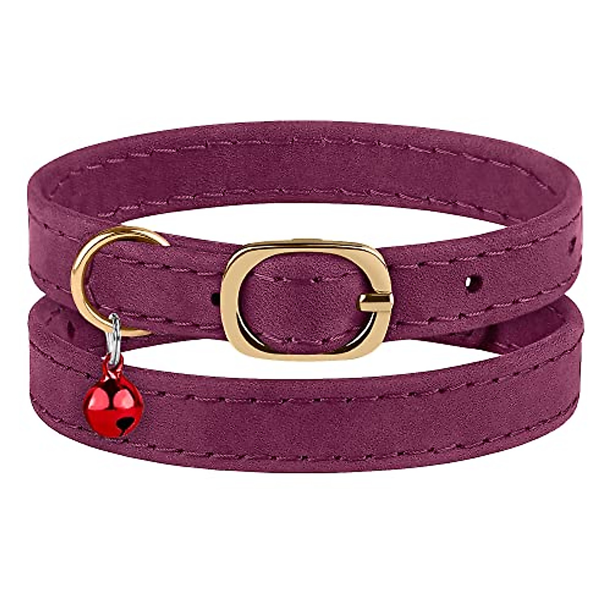 Cat Collar Adjustable Soft Genuine Leather Pet Collars for Cats Kitten Puppy Small Dogs (Burgundy)