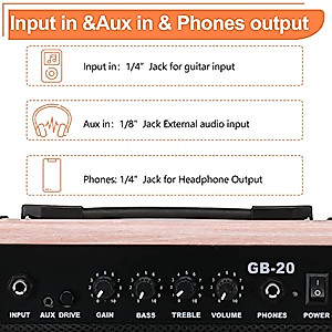Ktaxon Electric Bass Amp with Retractable Handle, 20Watt Dual Channel Practice Bass Guitar Amplifier W/ 6.5" Speaker, 4 Buttons, 1/8" Auxiliary Input (Natural)