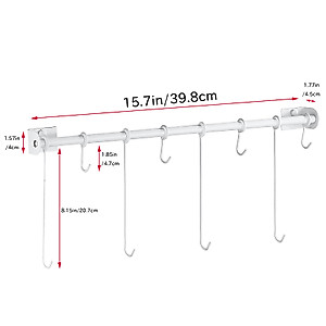 SIMVE Coffee Mug Holder Wall Mounted Modern Hanging Tea Cup Organizer Rack Cafe Bar Hanger Storage Rustic Metal Rail with 8 Utensil Hooks Dining Corner Nook White