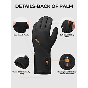 ORORO Heated Gloves Liner for Men and Women, Lightweight Heated Liner Gloves for Riding, Skiing and Arthritis Hands (Black, S)