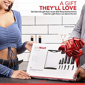 EatNeat 12 Piece Knife and Cutting Board Set: Premium Sleek Non-Stick Stainless Steel Chef Knife with Protective Sheaths & Sharpener - Cooking Gifts Idea - Ergonomic Sharp Knives for Kitchen