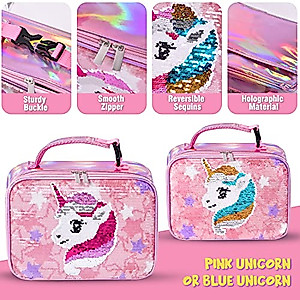 WERNNSAI Sequins Unicorn Lunch Box - Holographic Insulated Girls Lunch Bag for Kids Bento Back to School Picnic Preschool Kindergarten Lunch box Waterproof Reusable Thermal Lunch Tote Box