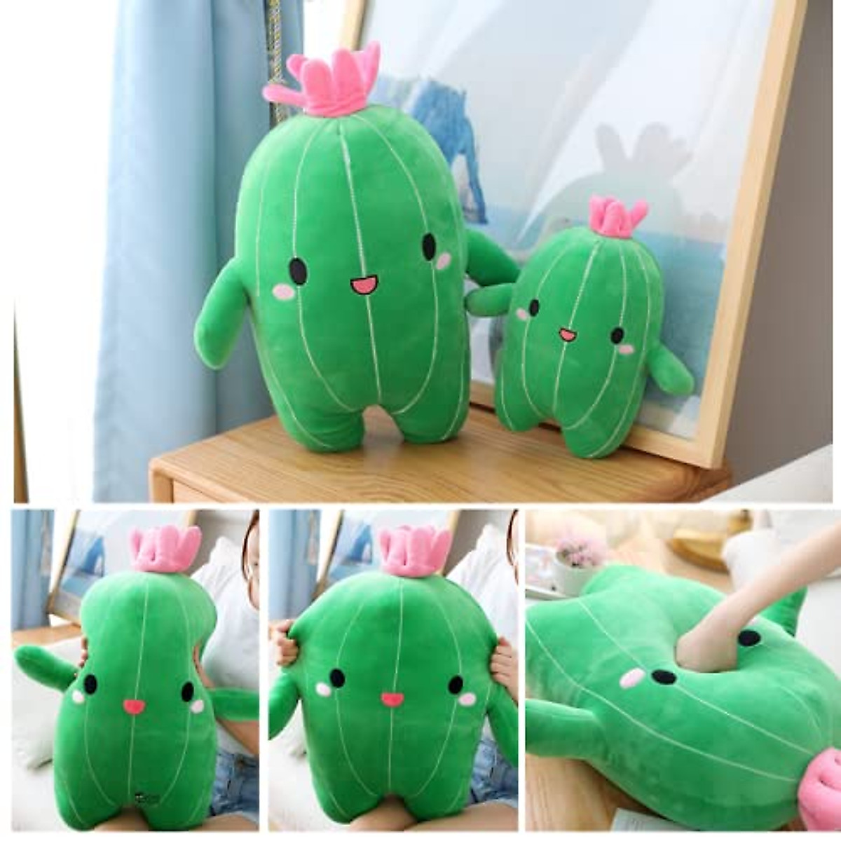 NatureMan Cactus Stuffed Plant Plush Toy with Smile Face Super Cute Soft Cactus Plush Pillow Creative Plush Plant Cactus Decoration Great Birthday Gift for Kids Girls Boys (Small)